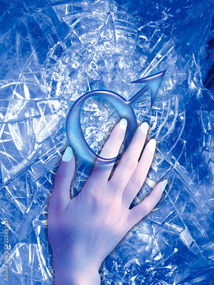 Artistic image of woman hand with symbol of planet Mars like a concept ...