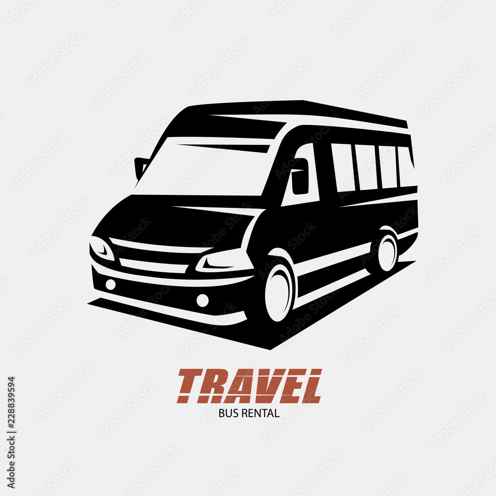 mini van outlined sketch, isolated vector symbol, micro bus stylized ...