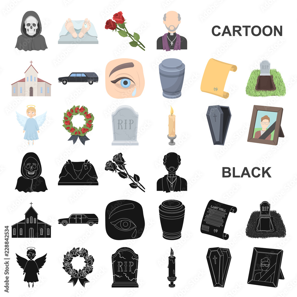 Funeral ceremony cartoon icons in set collection for design. Funerals ...