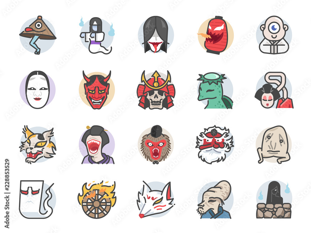 Japanese ghost icon set. Included icons as spirit, monster, demon ...