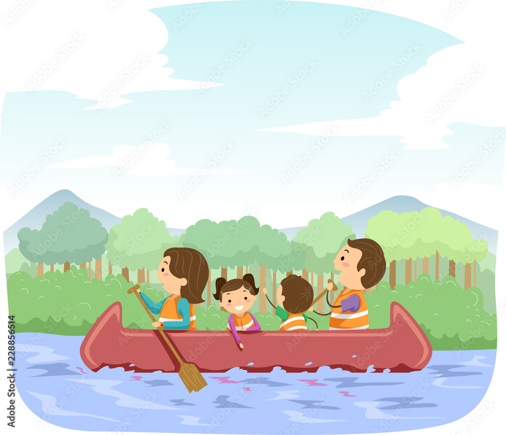 Stickman Family Canoe Illustration Stock Vector | Adobe Stock