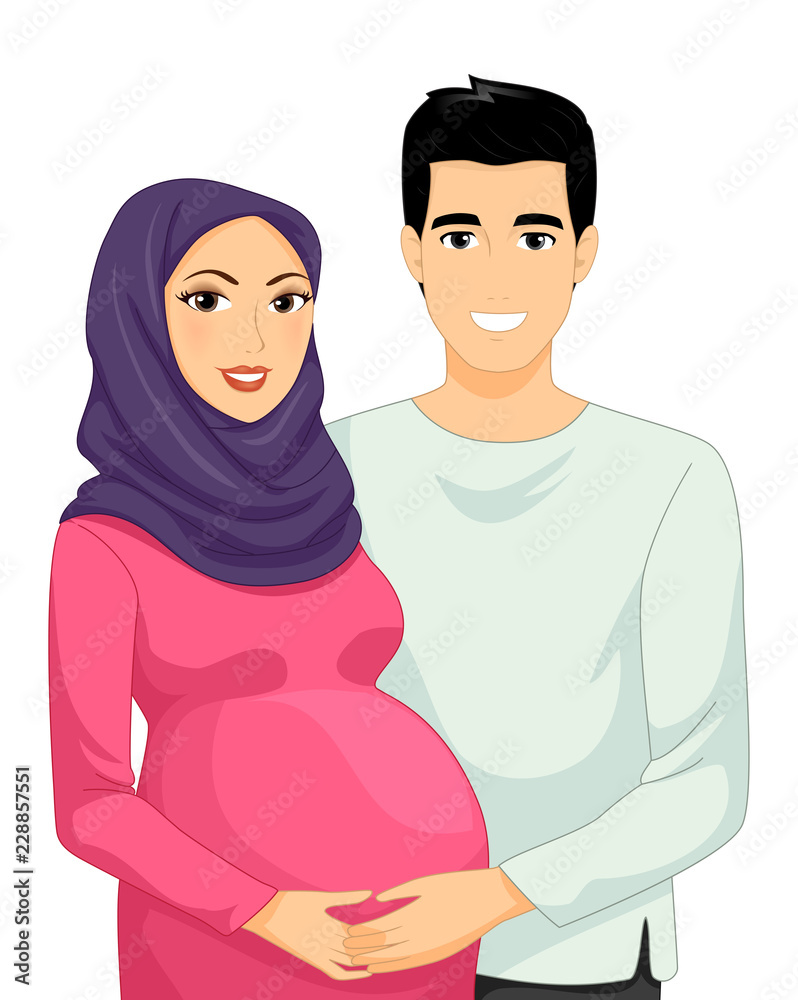 Couple Muslim Pregnant Illustration Stock Vector | Adobe Stock