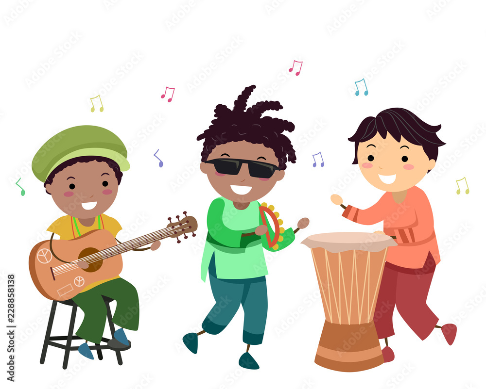 Stickman Kids Music Reggae Illustration Stock Vector | Adobe Stock