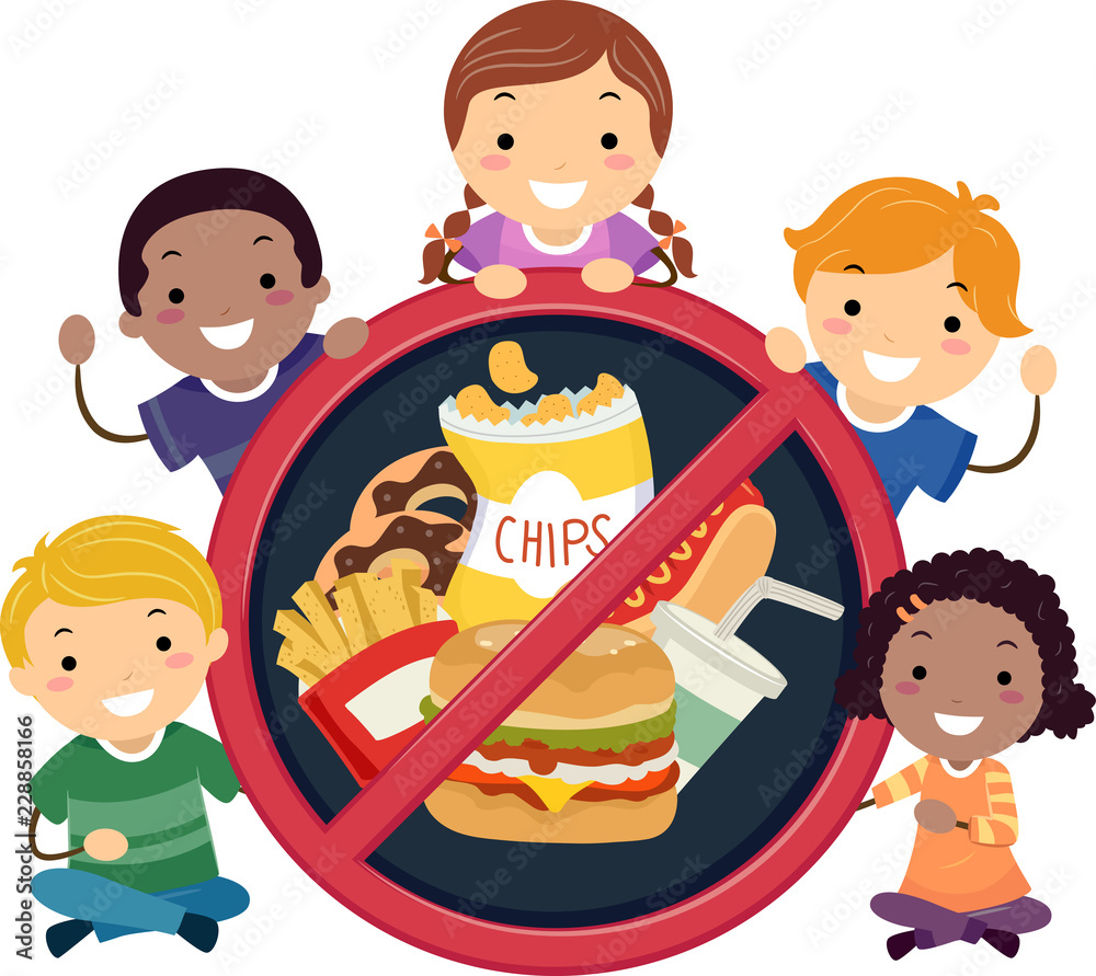 Stickman Kids No To Junk Foods Illustration Stock Vector | Adobe Stock