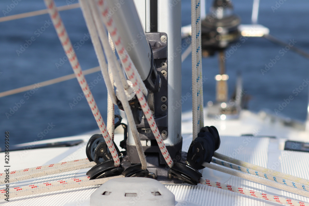 The base for securing the mainsail on the deck of a cruise yacht ...