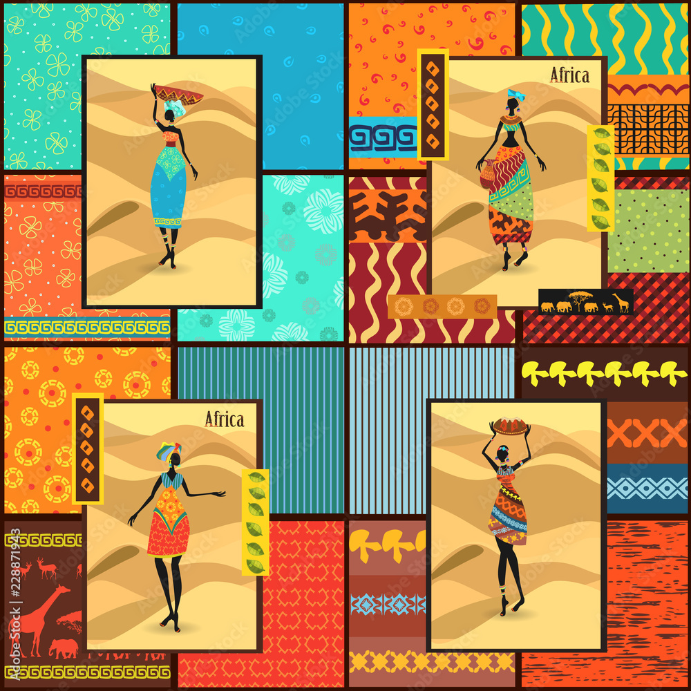 collection of cards with beautiful African girls dressed in a ...
