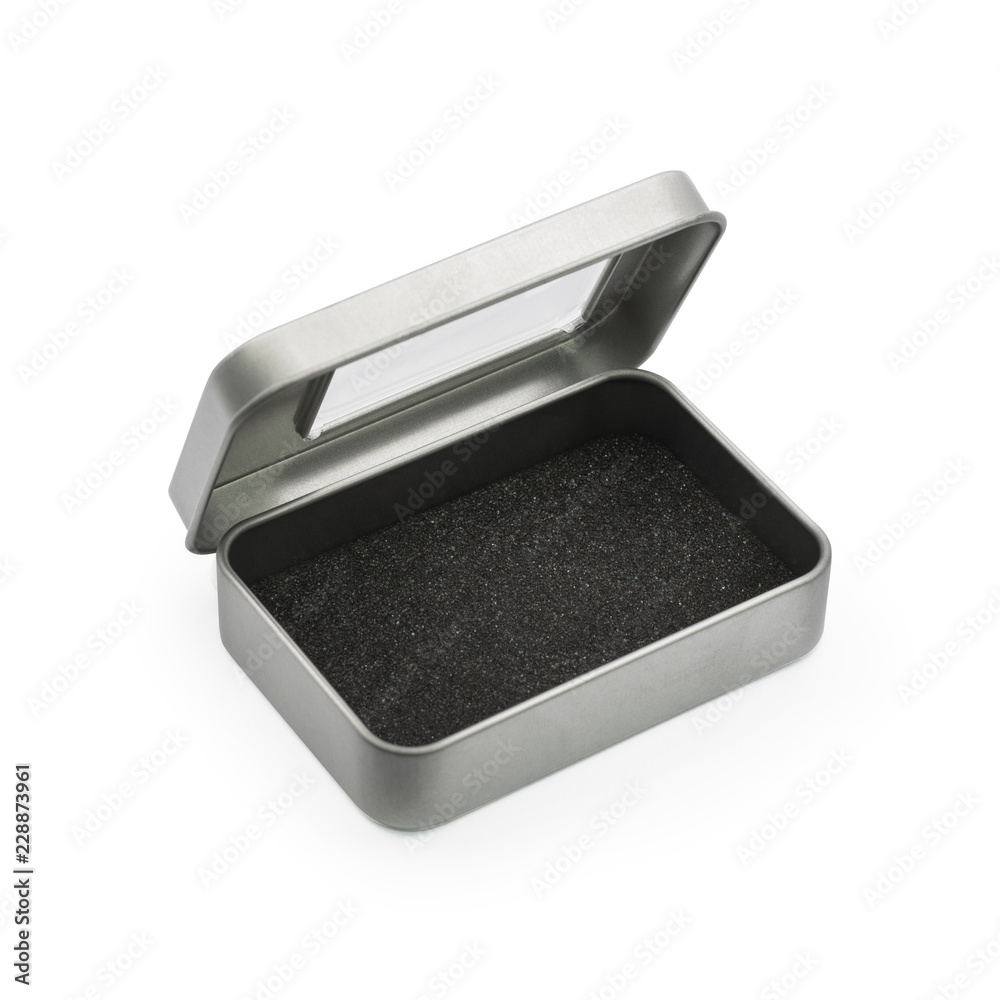 Empty metal box isolated on white background. Steel container or ...