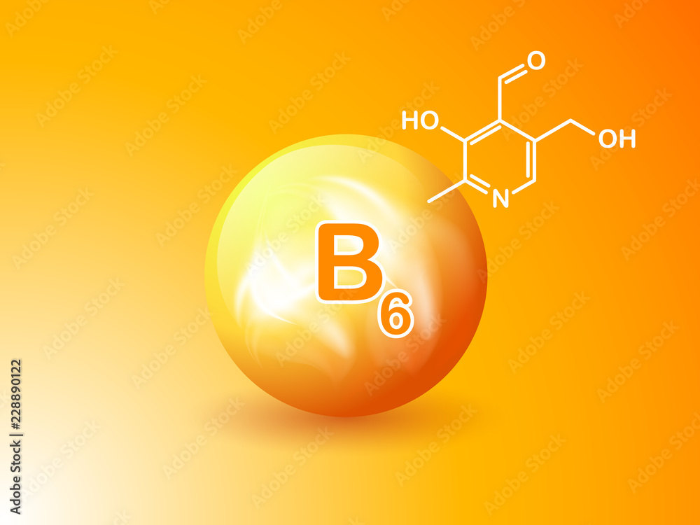 Nutrition sign vector concept. The power of vitamin B6. Chemical ...