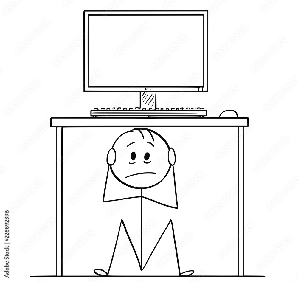 Cartoon stick drawing conceptual illustration of stressed man or ...