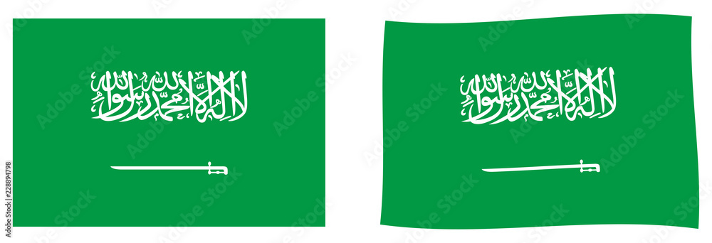 Kingdom of Saudi Arabia flag (White calligraphic Shahada islamic creed ...