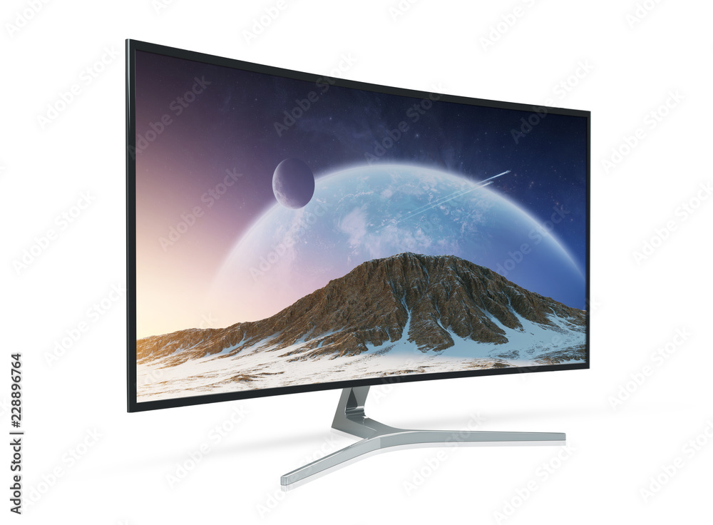 Side view of curved monitor computer 3D rendering Stock Illustration ...