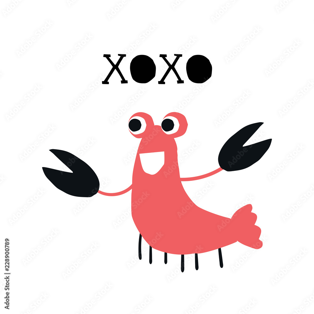 Xo-xo - kids poster with cute crab and lettering cut out of paper ...