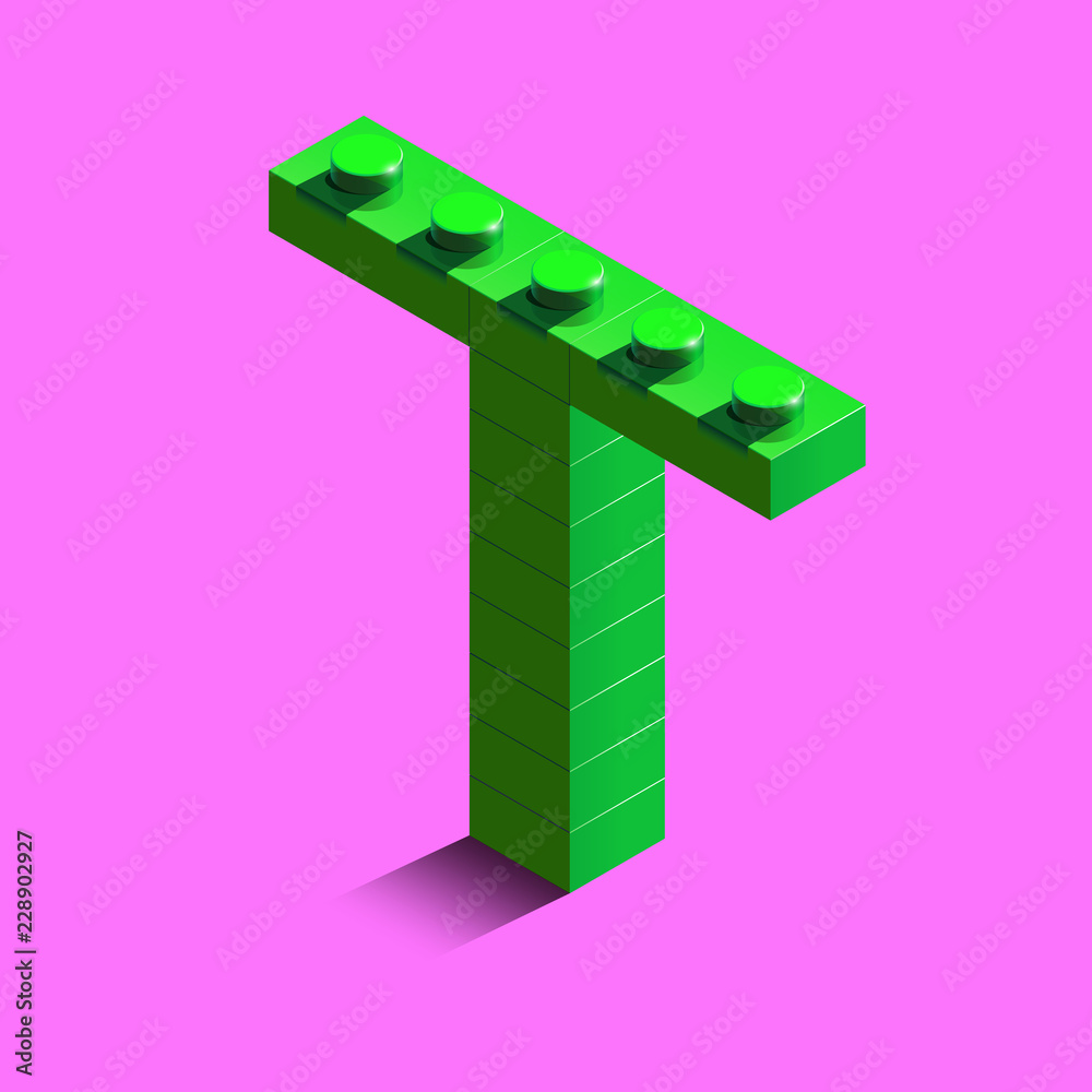 Realistic red 3d isometric letter T of the alphabet from constructor ...