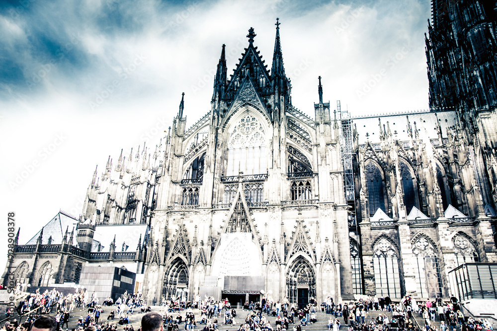 Cologne Cathedral in Cologne, Germany. Details of the facade. The Dom ...