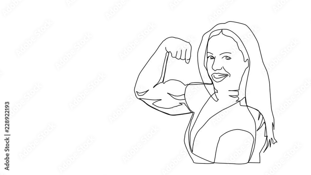 Animated sketch vector self drawing doodle female bodybuilder flexing ...