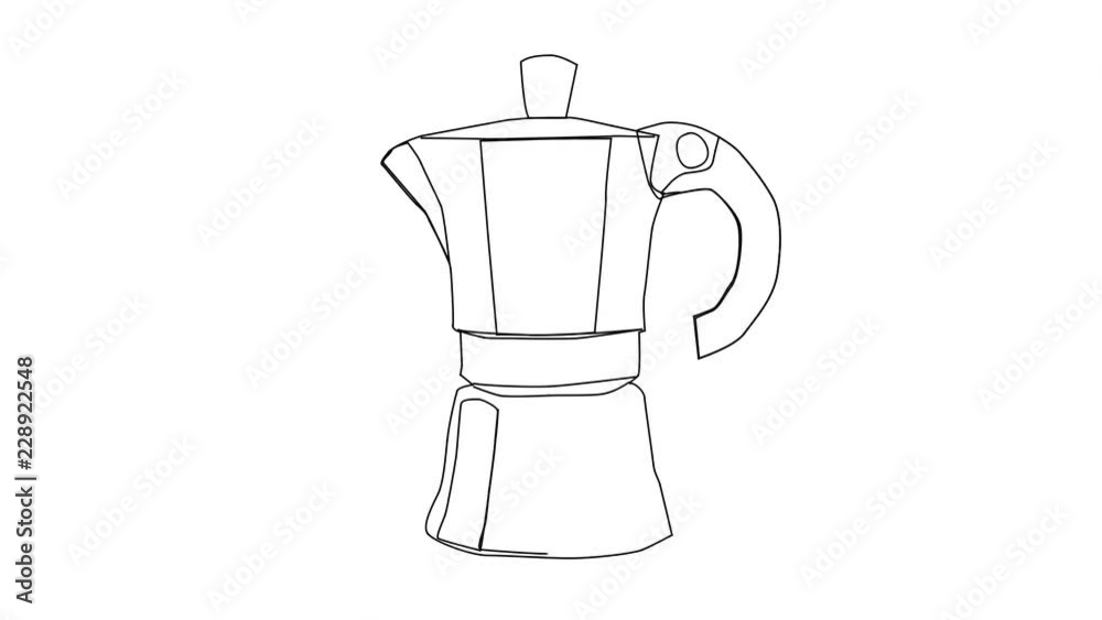 Animated sketch vector drawing doodle coffee pot drawn in black changes ...