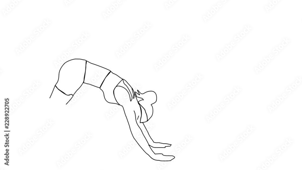 Animated sketch vector drawing doodle female yoga Adho mukha svanasana ...
