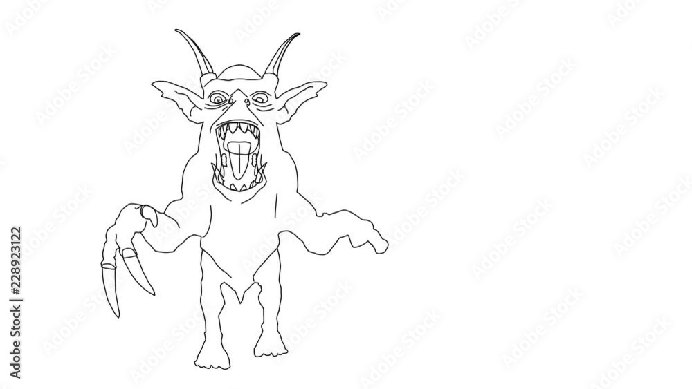Animated sketch vector drawing doodle evil hell monster with claws ...