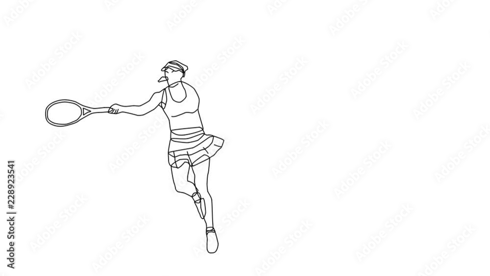 Animated sketch vector self drawing doodle female tennis champion ...