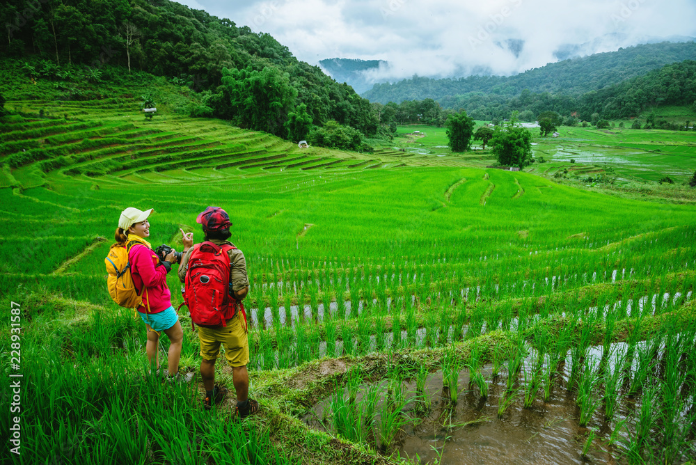 Lover asian man asian women travel nature Travel relax Walking a photo ...