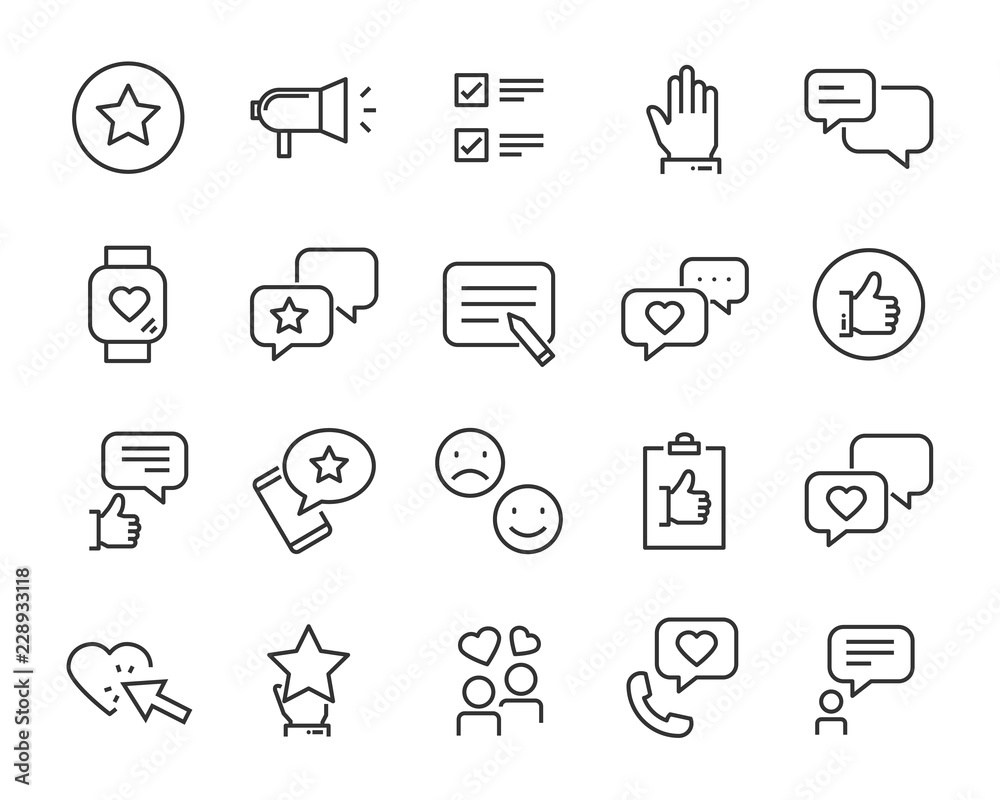 set of feedback line icons, such as, question, review, test, app Stock ...