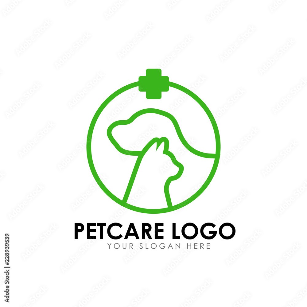 pet clinic logo design template. cat and dog vector silhouette Stock ...