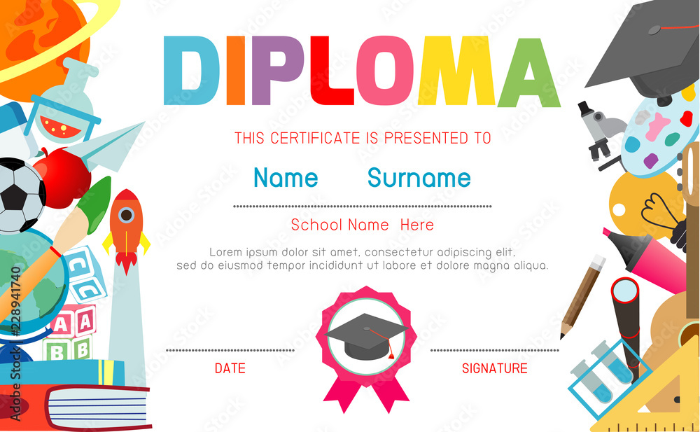 Certificates kindergarten and elementary, Preschool Kids Diploma ...
