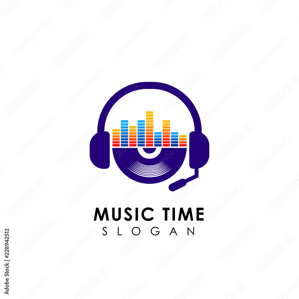 music logo design with headphone and vinyl illustration. dj logo design ...