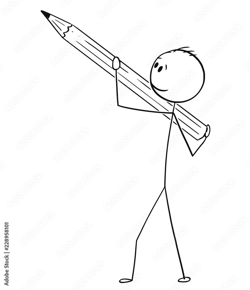 Cartoon stick drawing conceptual illustration of man or businessman ...