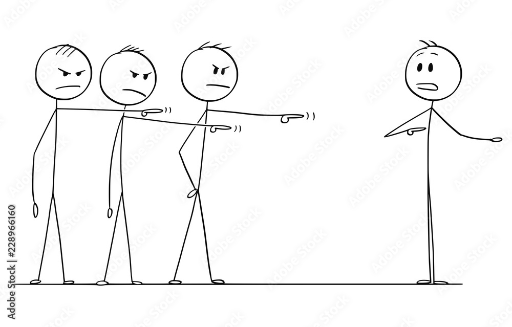 Cartoon stick drawing conceptual illustration of team of businessmen or ...