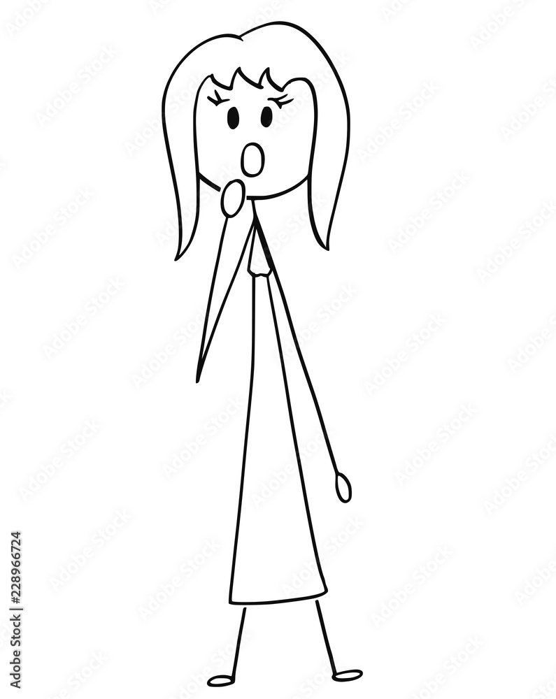 Cartoon stick drawing conceptual illustration of shocked or surprised ...