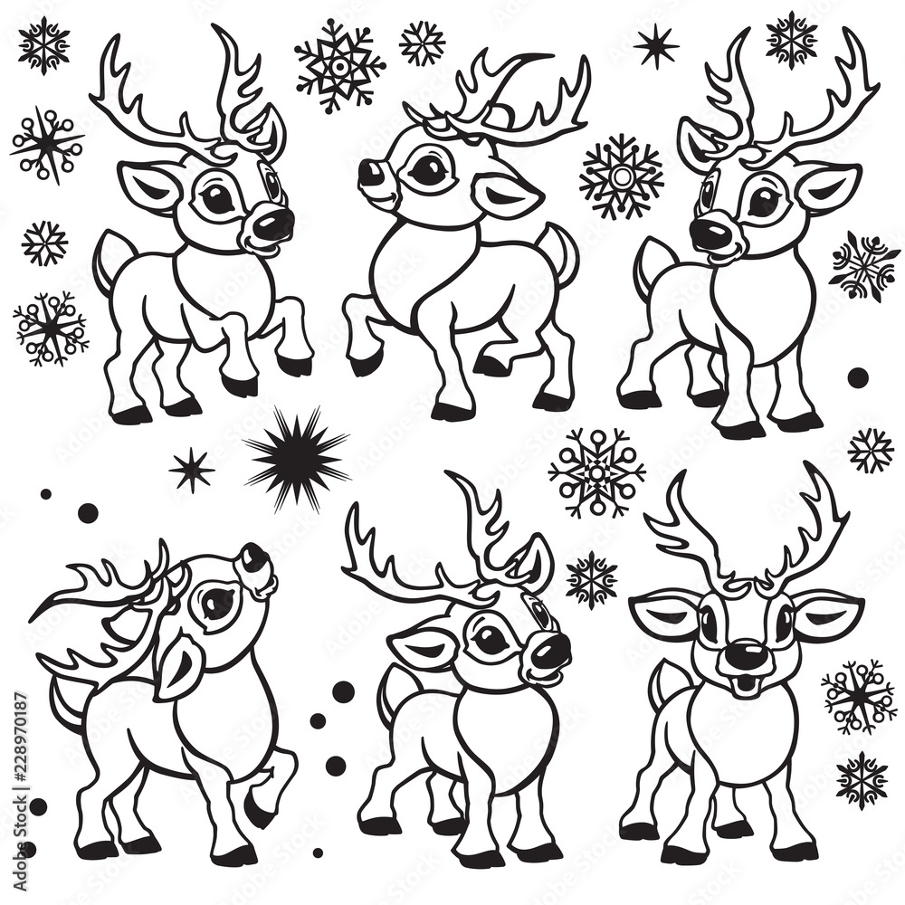 Cartoon Christmas Reindeer Black And White