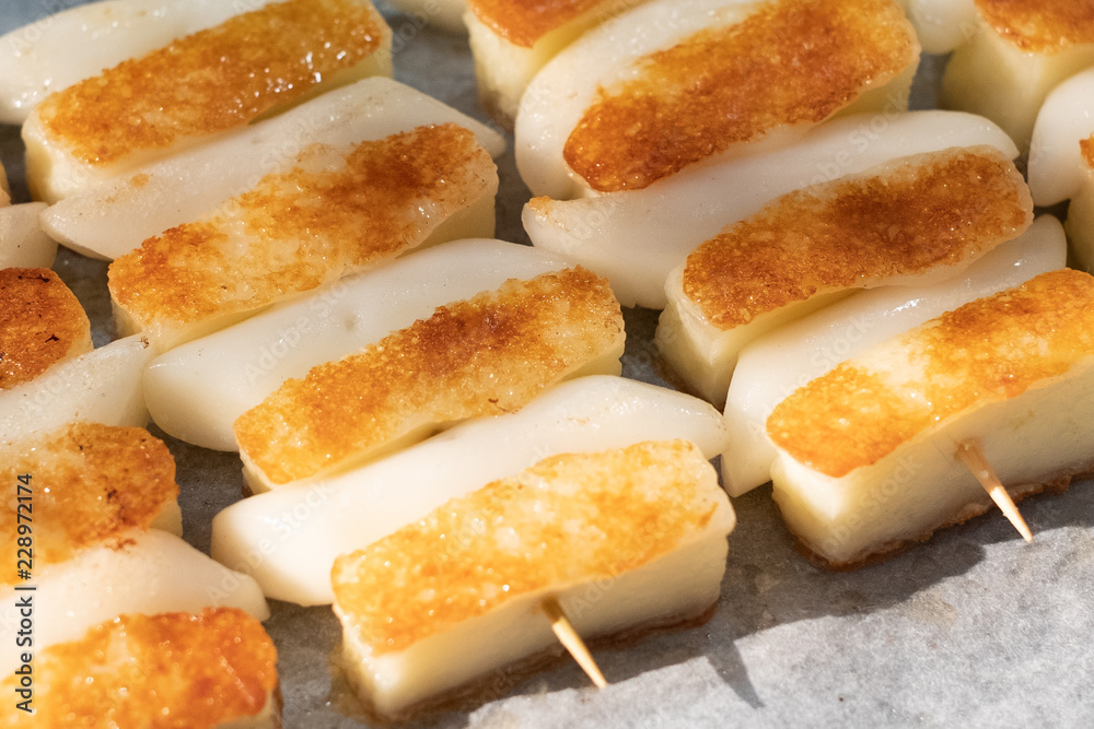 Roasted Cheese and Rice Cake (tteok in korea) grilled cheese stick at ...
