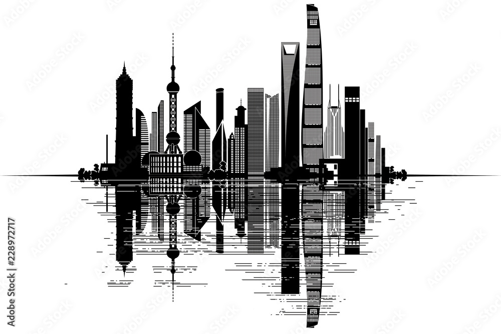 Shanghai skyline Stock Vector | Adobe Stock