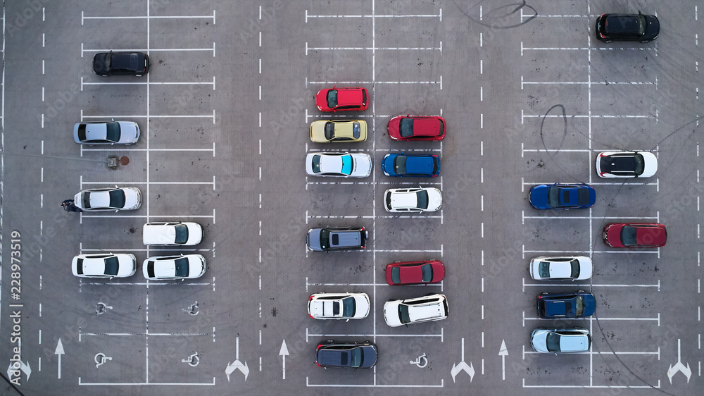 Car parking lot viewed from above, Aerial view. Top view Stock Photo ...