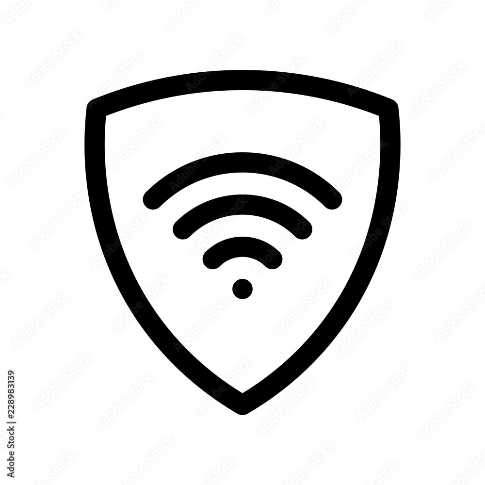 VPN - virtual private network icon. Simple shield with wi-fi symbol ...