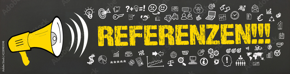 Referenzen!!! / Megafon mit Symbole Stock-Illustration | Adobe Stock