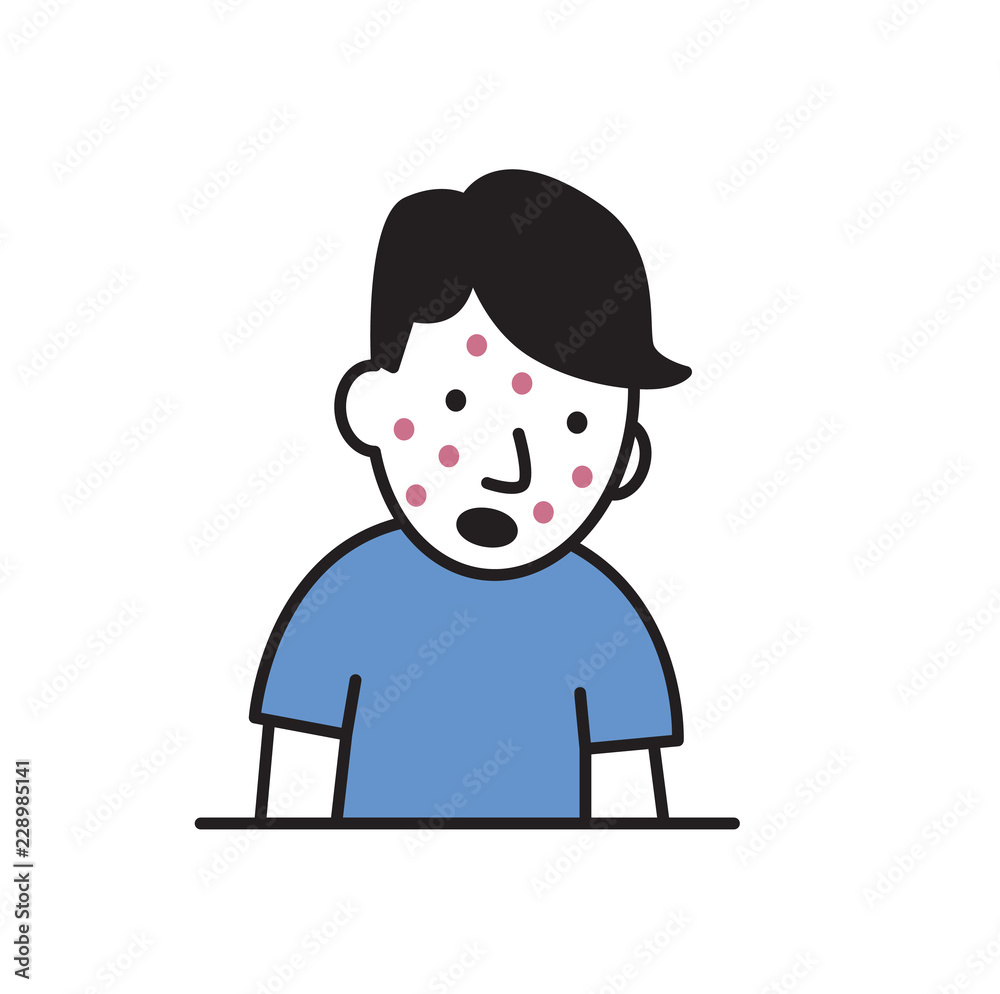 Cartoon young man with red spots on his face. Cartoon design icon ...