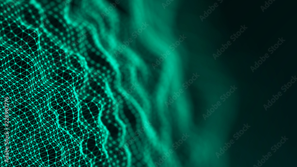Abstract futuristic background. Wave with connecting dots and lines on ...
