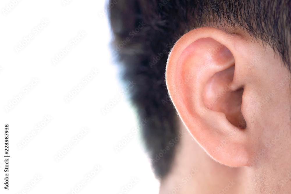 Close up man's ear on white background Stock Photo | Adobe Stock