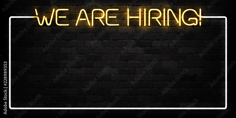 Vector realistic isolated neon sign of We Are Hiring frame logo for ...