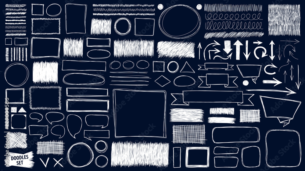Doodles set. Scribble collection. Quirky sketches. Scrawl elements. Hand drawn effect vector ...