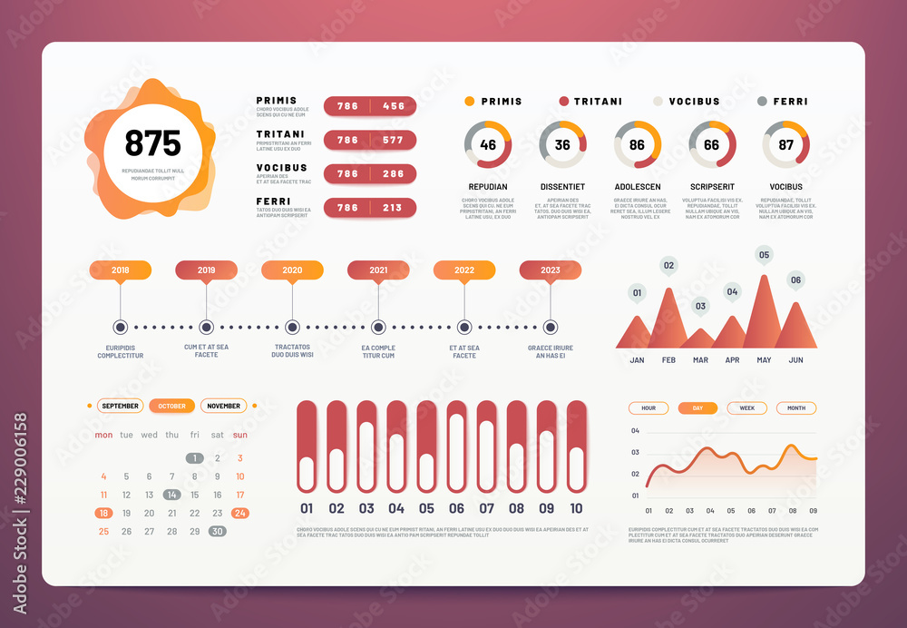Infographics Dashboard Modern Ui With Statistics Graphs Pie Charts