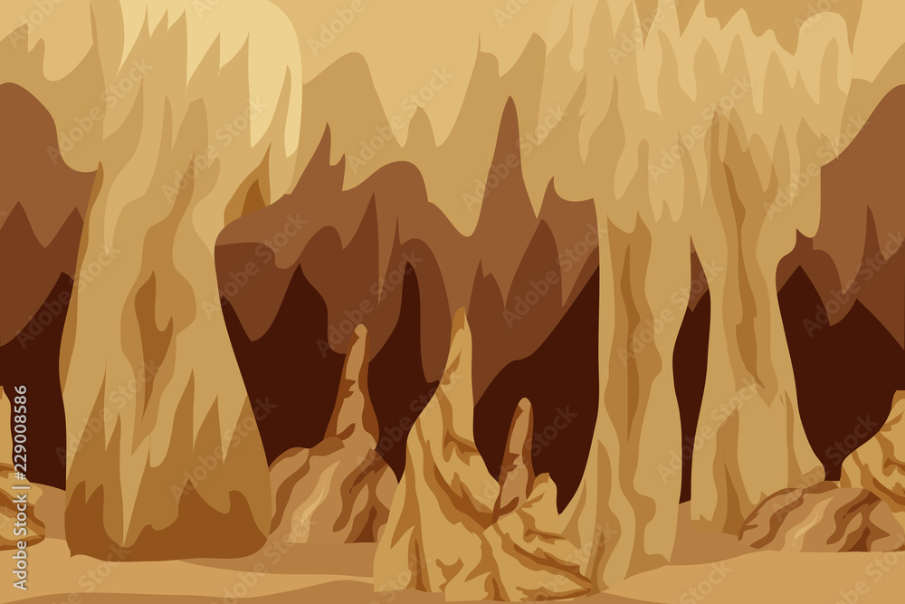Underground cave landscape background for cartoon or game asset Stock ...