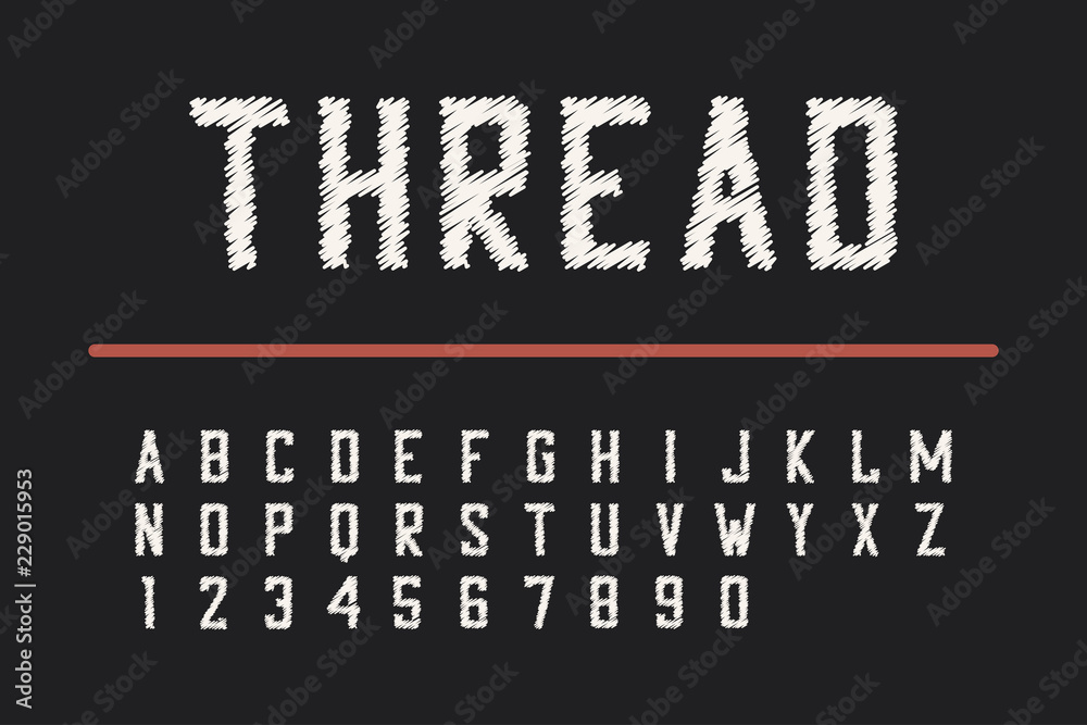 Embroidery thread font. Condensed bold typeface with numbers. Vector ...