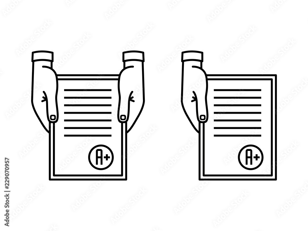 Hands giving us a sheet of paper with A plus grade from the top of ...