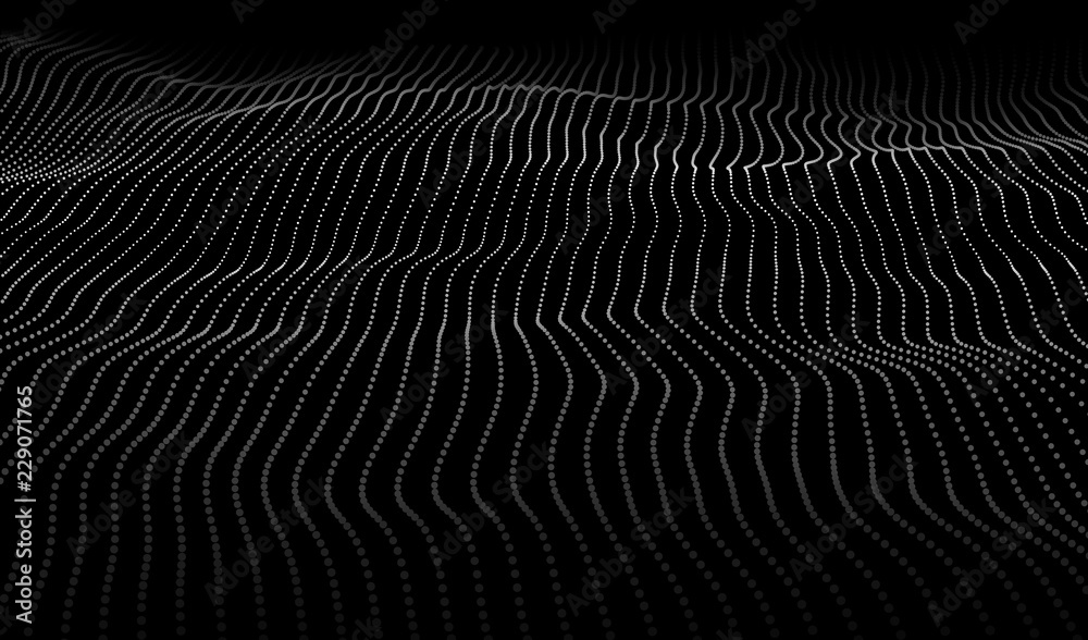 Wave 3d. Wave of particles. Futuristic point wave. Design for poster ...