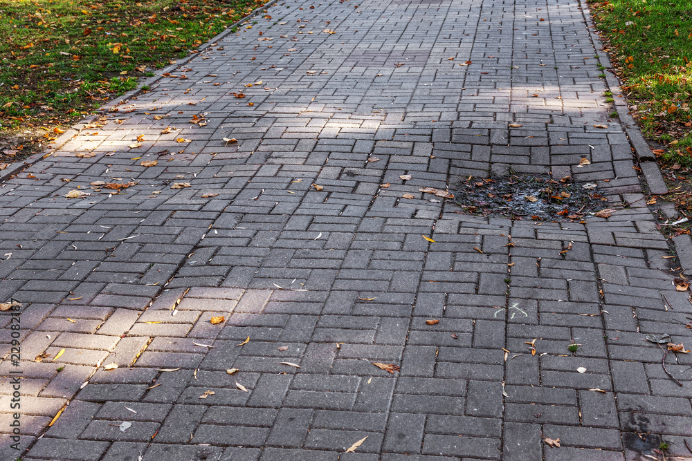 Damaged asphalt road with potholes, caused by freeze-thaw cycles in ...