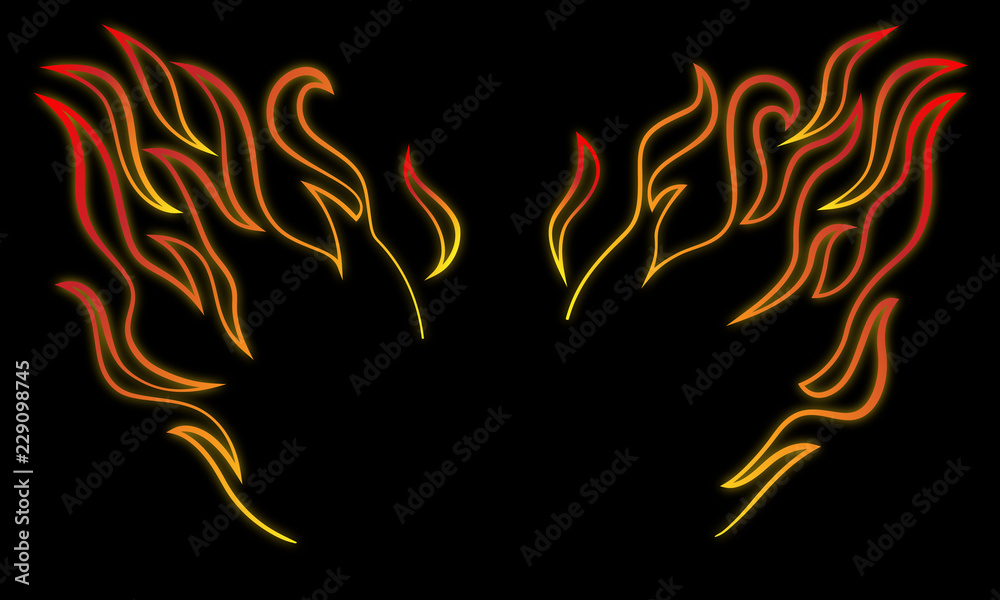 Stylized and minimalist fire wings vector illustration in cartoon line ...