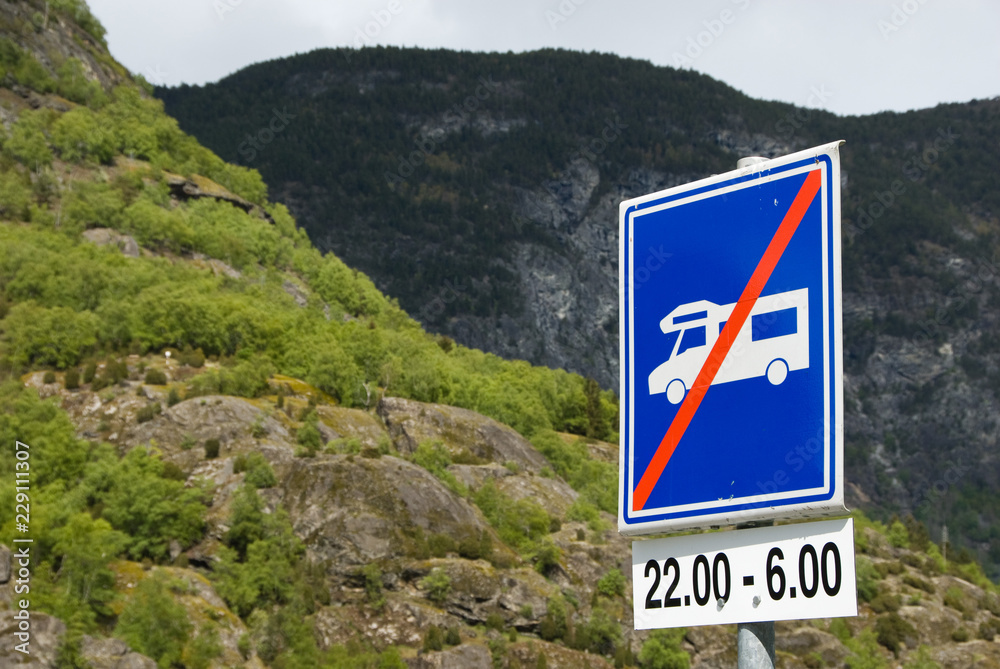 No motorhomes / RVs allowed overnight sign in Scandinavia Stock Photo ...